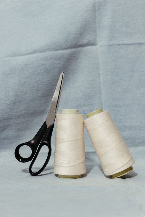 Pair of Scissors and a Spool of Thread Sitting Side by Side Stock Image ...