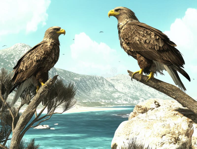 Pair of Sea Eagles Nesting with a Breathtaking View of Stock Image ...