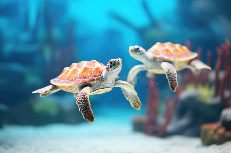 Pair of Sea Turtles Swimming Side by Side Stock Illustration ...