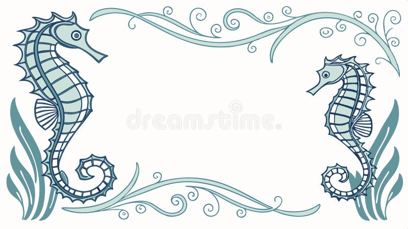 Pair of Seahorses Decorative Border Element Vector Marine Life Art ...