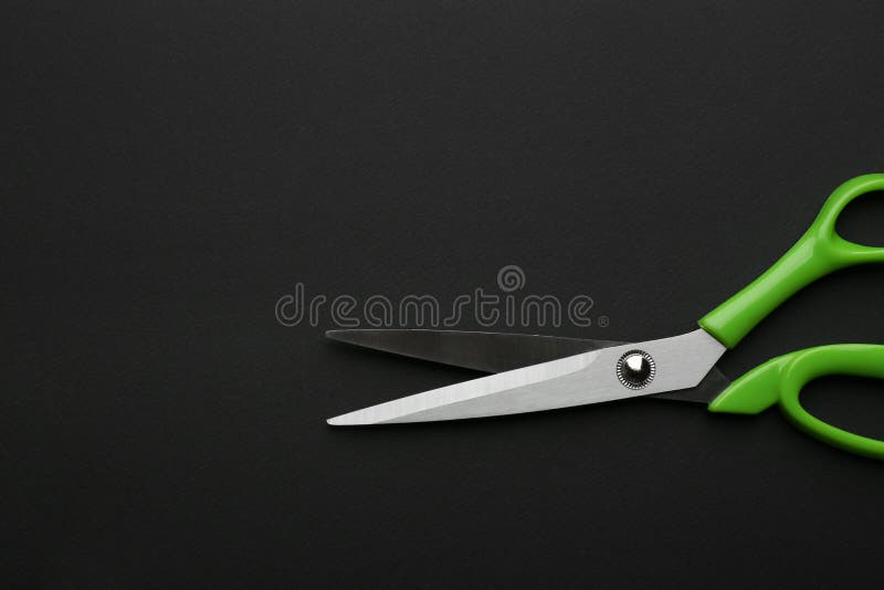 Pair of Sharp Scissors on Dark Background, Top View Stock Photo - Image ...