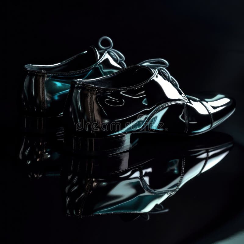 A Pair of Shiny Black Shoes on a Reflective Surface. Generative AI ...