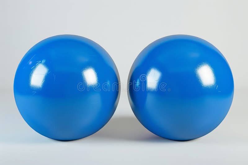 Pair of Shiny Blue Exercise Balls on Neutral Background Stock ...