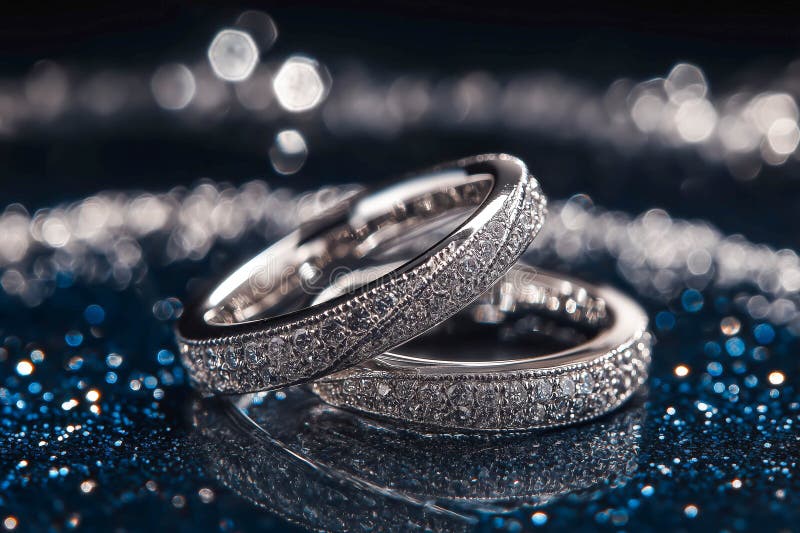 Pair of Shiny Wedding Rings on a Sparkling Background, with Copy Space ...