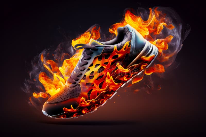 Pair of Shoes with Fire on the Bottom of the Shoe and the Bottom of the ...