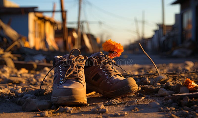 Shoes on Rubble Pile stock image. Image of pair, shoes - 343461985