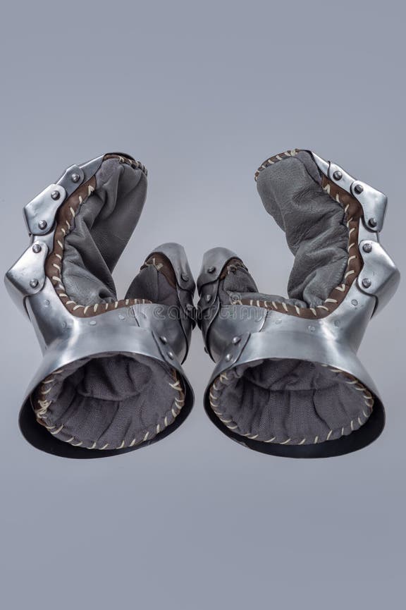 Pair of Silver Steel Gauntlets with Leather Interior. Stock Image ...