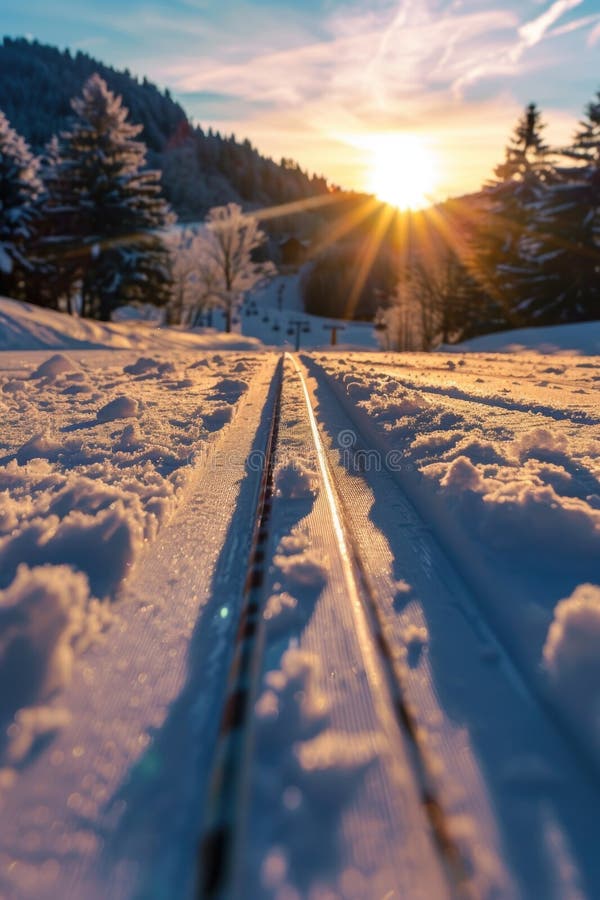 A Pair of Skis Lying in the Snow, Ready for Use Stock Photo - Image of ...