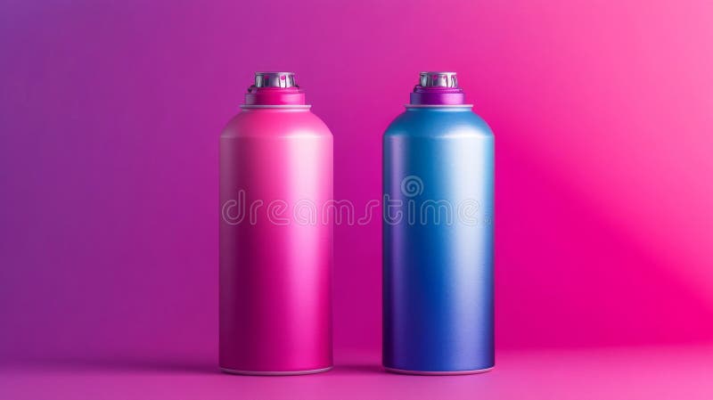 Pair of Sleek Metallic Pink and Blue Spray Cans on Gradient Background ...