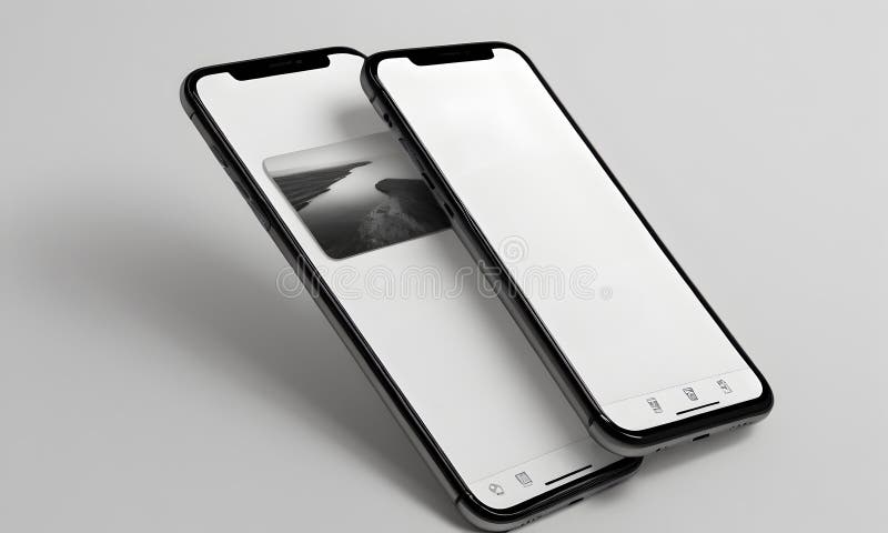 Pair of Sleek, New-model Smartphones with Empty Displays for Digital ...