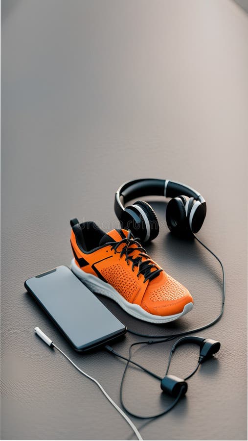 A Pair of Sneakers, Headphones, and a Smartphone on the Pavement ...