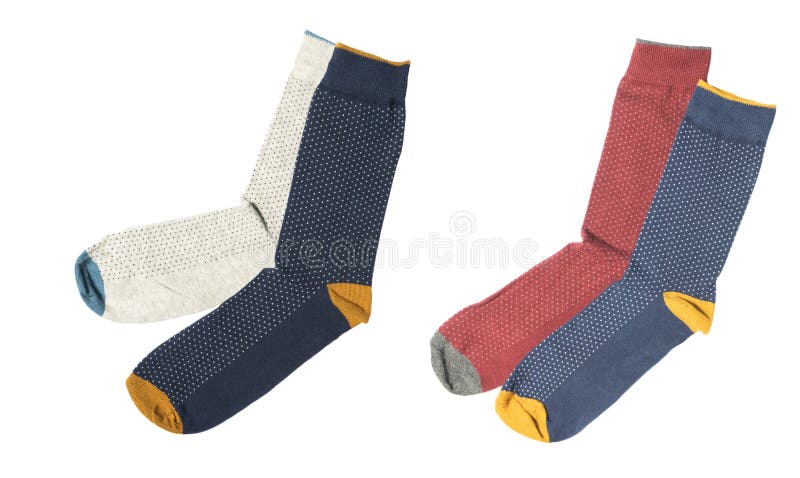 Pair Socks with Different Lines Isolated on White Background. Colorful ...