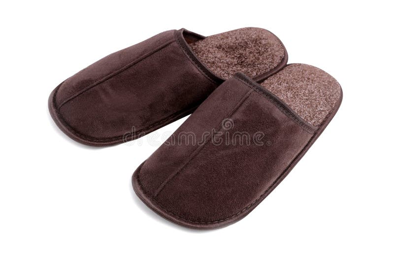 Pair of Soft Brown Slippers Isolated on White Stock Image - Image of ...