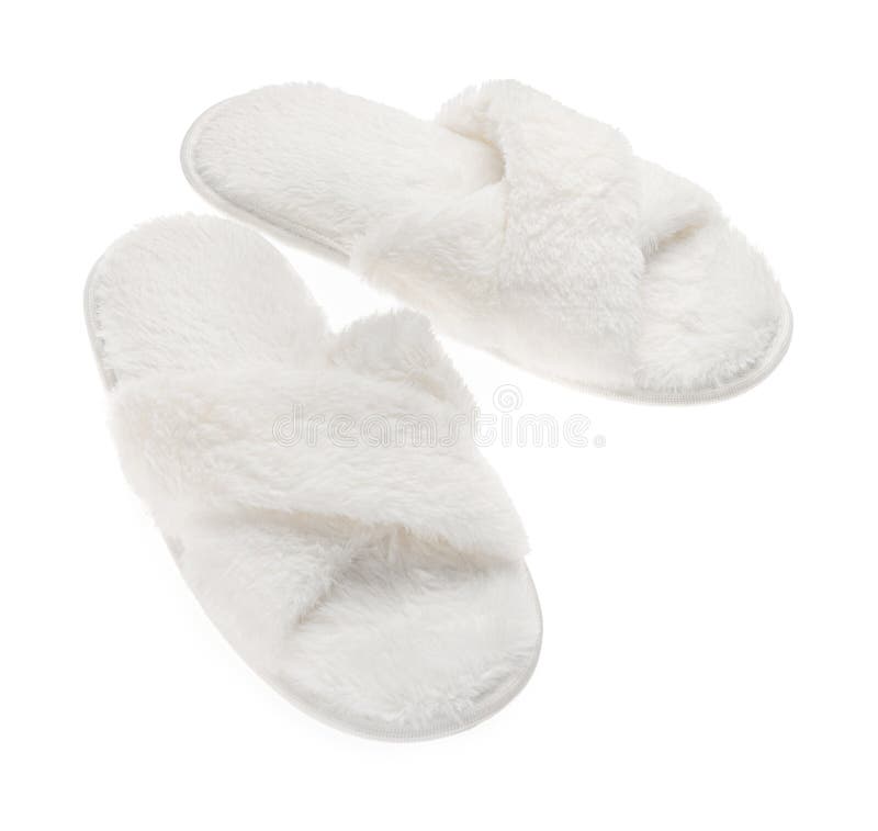 Pair of Soft Fluffy Slippers on White Background Stock Image - Image of ...