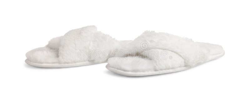 Pair of Soft Fluffy Slippers on White Background Stock Photo - Image of ...