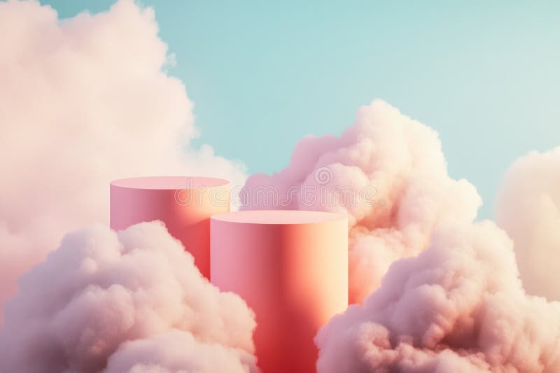 A Pair of Soft Pink Cylindrical Shapes Float through Fluffy White ...