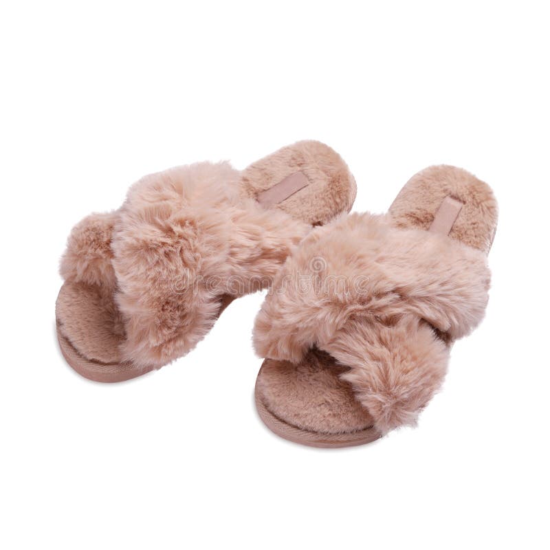 Pair of Soft Slippers Isolated on White Stock Photo - Image of material ...