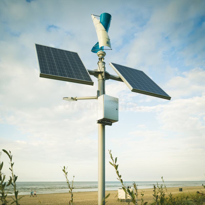 Pair of Solar Panels on a Pole. Ecological Energy. Cloudy Sky. Stock ...