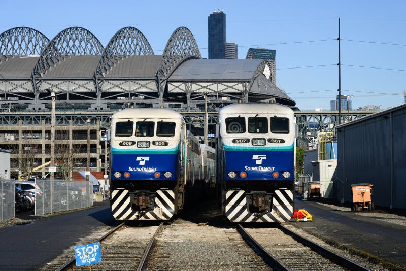 Pair of Sound Transit Commuter Trains Parked in Seattle Editorial Stock ...