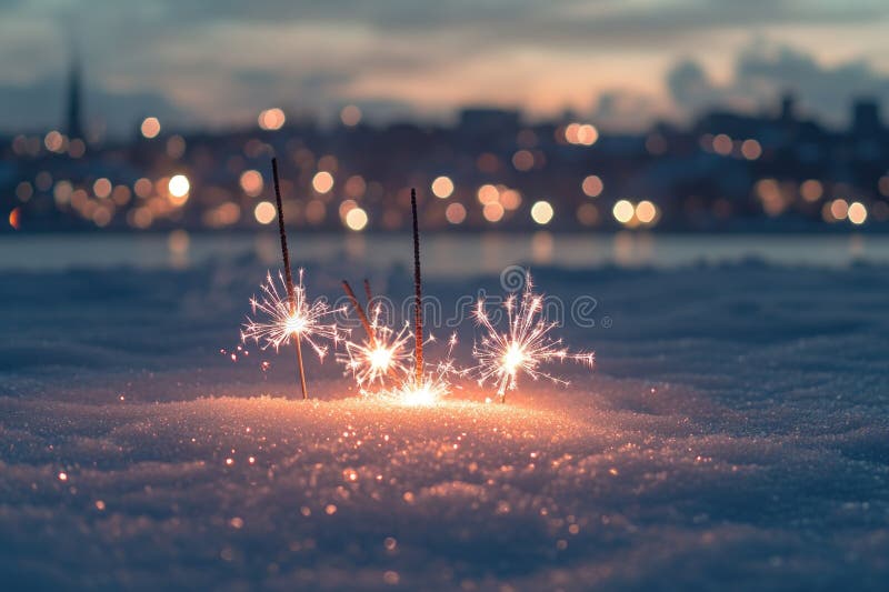A Pair of Sparklers Placed on the Snowy Surface, Ready To Light Up the ...
