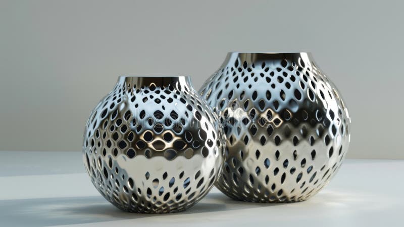A Pair of Spherical Ceramic Vessels with a Glossy Finish and Geometric ...