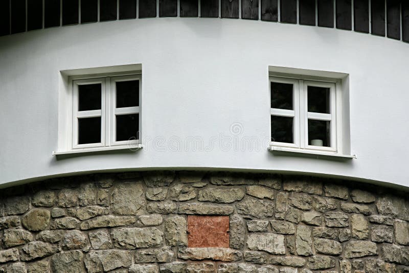 Pair of Square Windows on White Wall Stock Image - Image of wooden ...