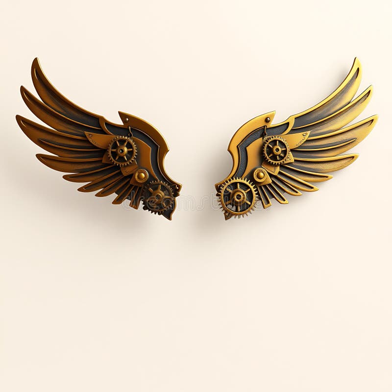 A Pair of Steampunk Inspired Brass Wings with Gears and Details Stock ...