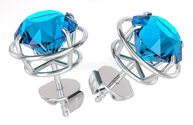 Pair of Stud Earrings with Blue Gems, 3D Rendering Stock Illustration ...