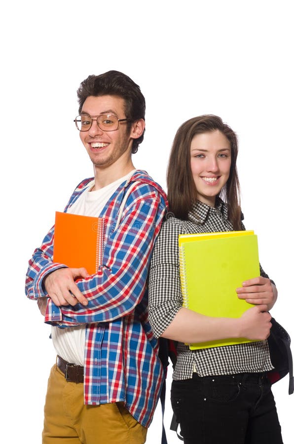 The Pair of Students Isolated on White Stock Image - Image of lesson ...