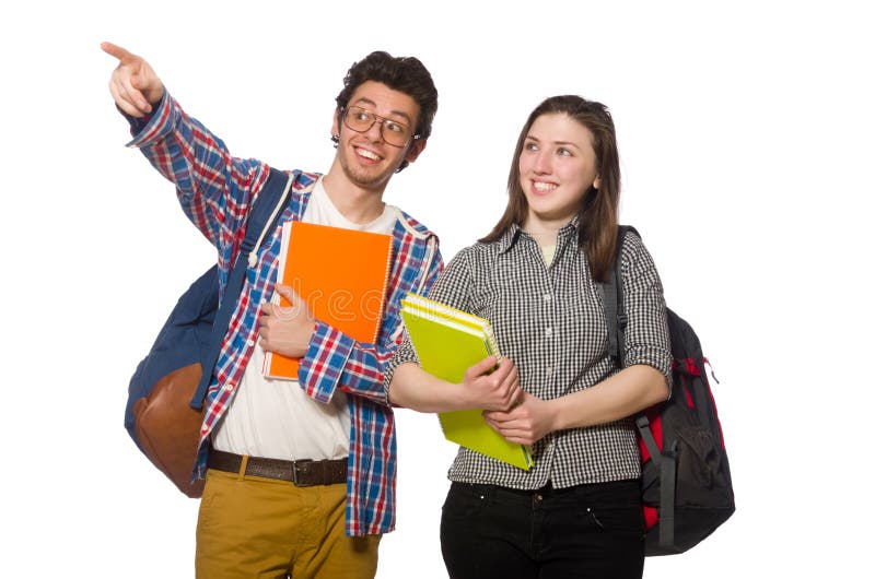 The Pair of Students Isolated on White Stock Image - Image of education ...