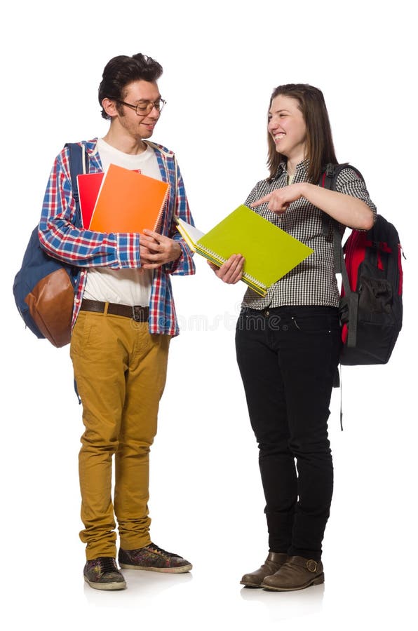 The Pair of Students Isolated on White Stock Photo - Image of class ...