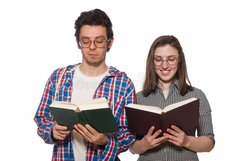 The Pair of Students Isolated on White Stock Photo - Image of female ...