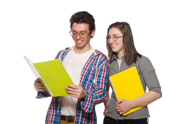The Pair of Students Isolated on White Stock Image - Image of books ...
