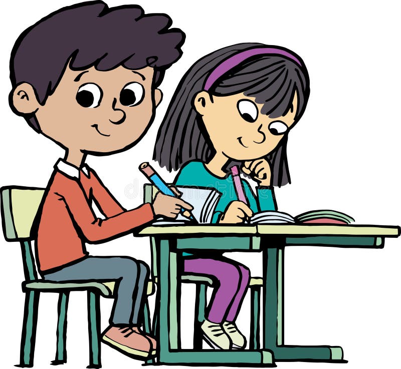 Pair of Students Sitting in a School Desk Stock Vector - Illustration ...
