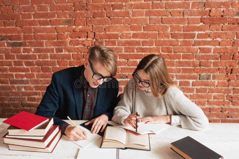 Pair Students Studying Library Free Space Stock Photos - Free & Royalty ...
