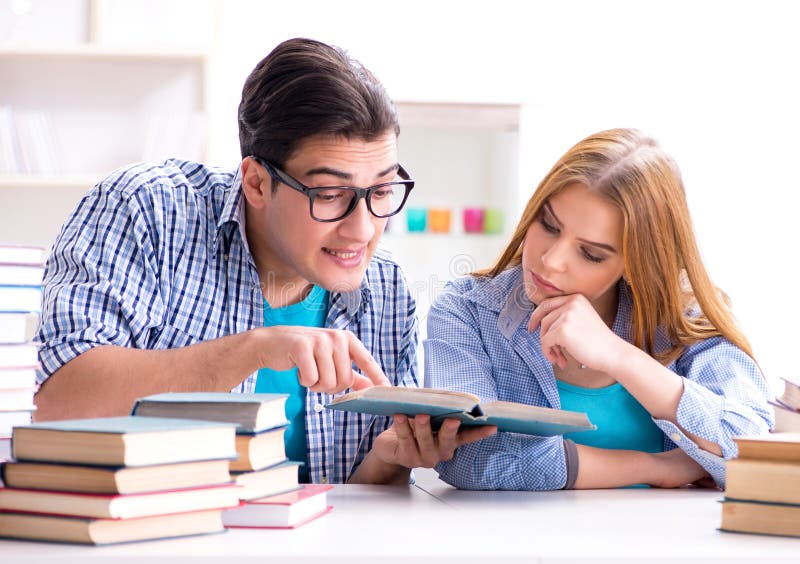 Pair of Students Studying for University Exams Stock Image - Image of ...
