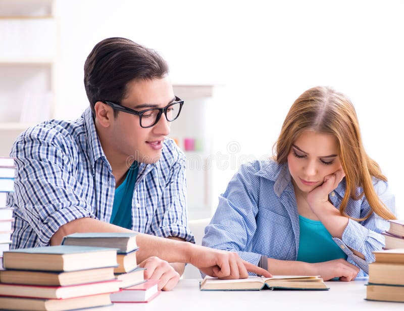 Pair of Students Studying for University Exams Stock Photo - Image of ...
