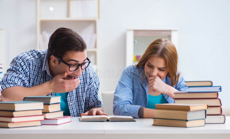 Pair of Students Studying for University Exams Stock Image - Image of ...