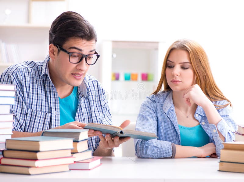 Pair of Students Studying for University Exams Stock Photo - Image of ...