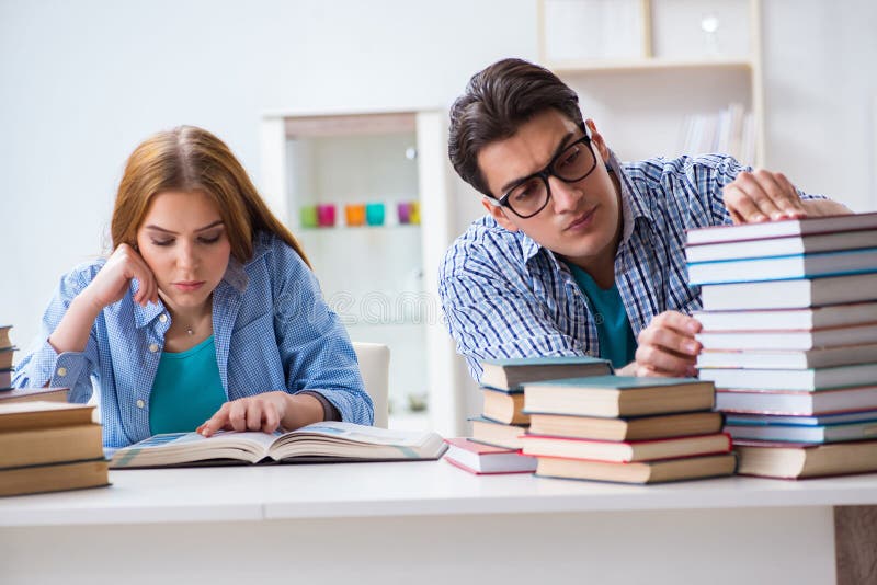 The Pair of Students Studying for University Exams Stock Image - Image ...