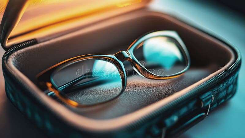 Pair of Stylish Eyeglasses with Reflective Lenses Placed Inside a Black ...