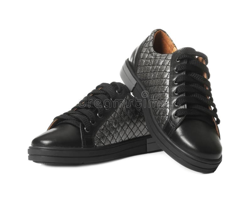 Pair of Stylish Modern Shoes on White Stock Image - Image of accessory ...