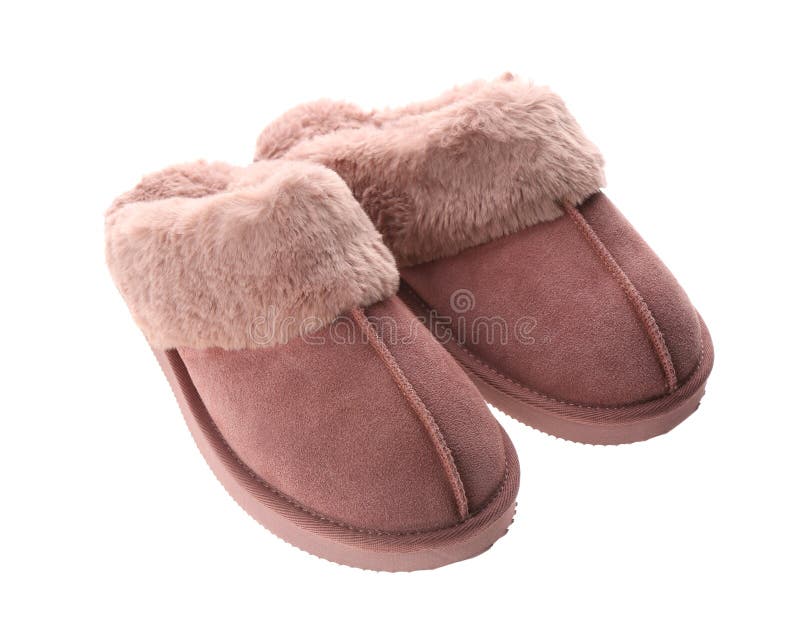Pair of Stylish Soft Slippers on White Background Stock Image - Image ...