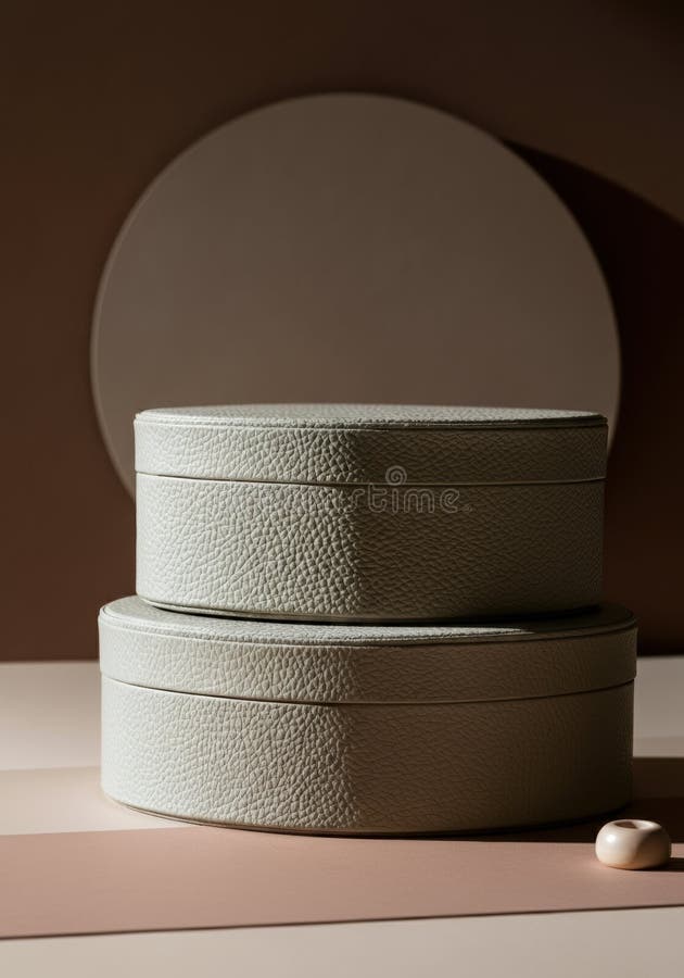 Elegant Stacked Storage Boxes in Soft Green Leather on a Minimalist ...