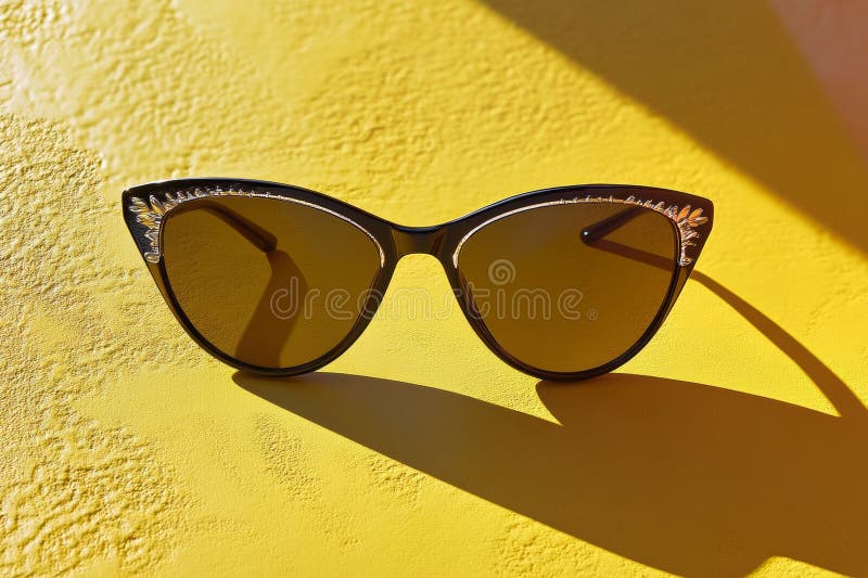 A Pair of Stylish Sunglasses Rests Elegantly on a Bright Yellow Surface ...