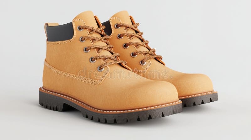 Pair of Stylish Tan Leather Work Boots Stock Photo - Image of pair ...