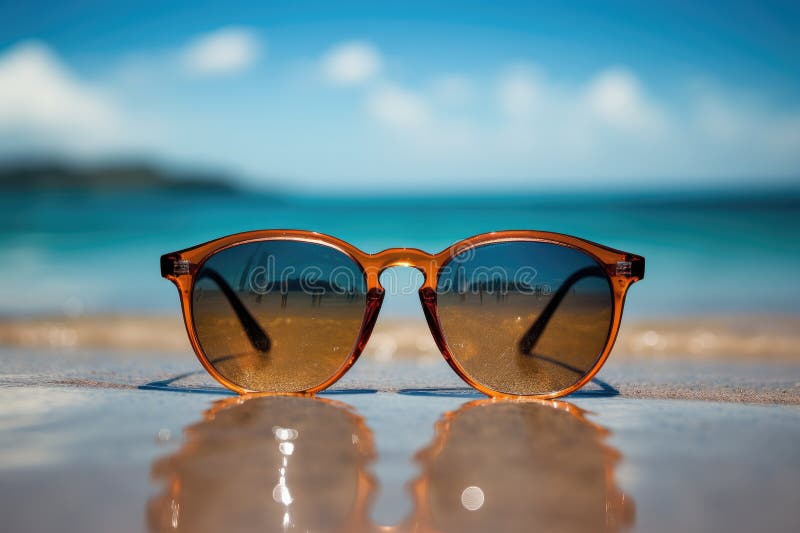 A Pair of Sunglasses Sits Peacefully on Top of a Sandy Beach, Soaking ...