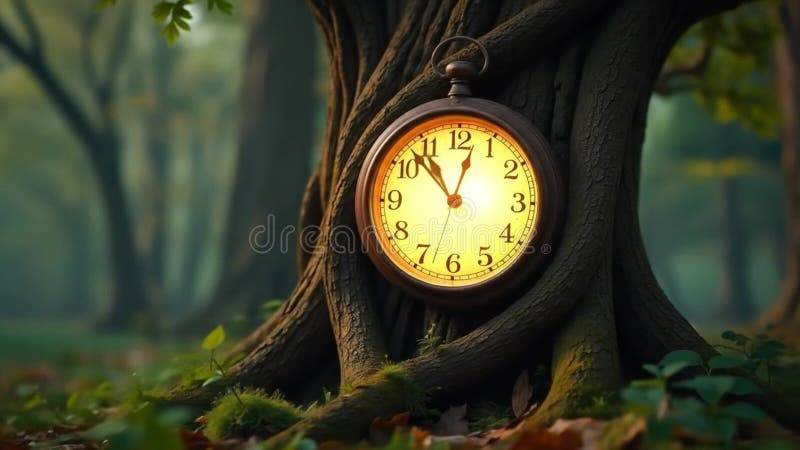 Vintage Clocks Embedded in Nature – Fantasy Concept Stock Video - Video ...