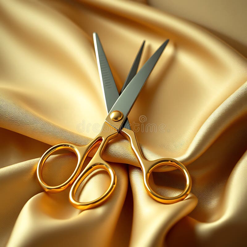 A Pair of Tailorâ€™s Scissors with Gold Handles Cutting through ...
