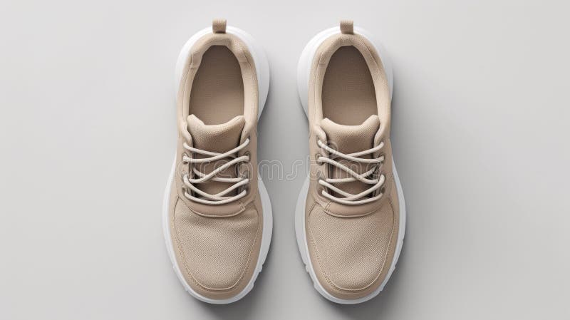 A Pair of Tan Shoes with White Laces on a Gray Surface, AI Stock Photo ...
